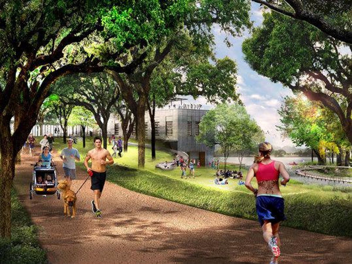 Seaholm rendering featuring running trail from Boka P. - CultureMap Austin