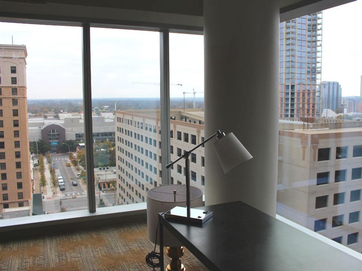 This corner executive suite has a view of the Austin Convention Center ...