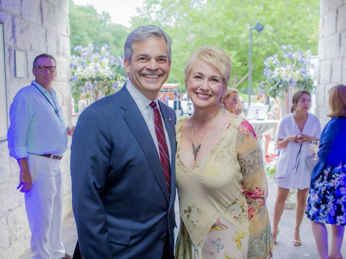 Austin Mayor Steve Adler and Umlauf Executive Director Nina Seely ...